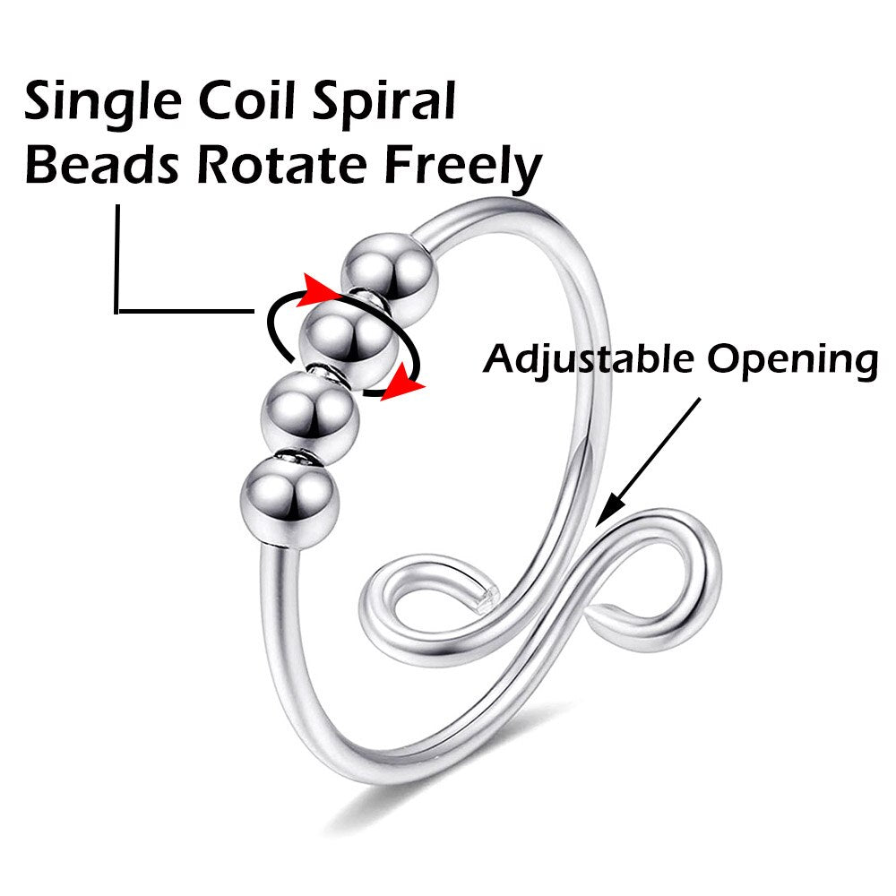3PCS New Adjustable Free Rotating Bead Anti-stress Anxiety Fidget Ring ...